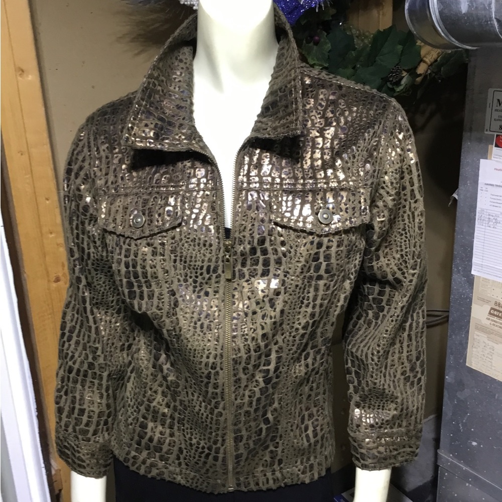 Ruby Rd Zip Up Brown & Gold Blazer - Gem